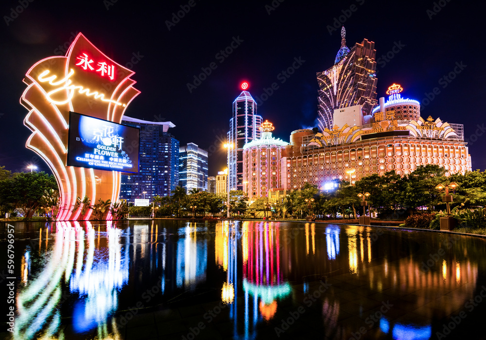 Macau- September 17, 2019: Night view of Macau (Macao). The Grand ...