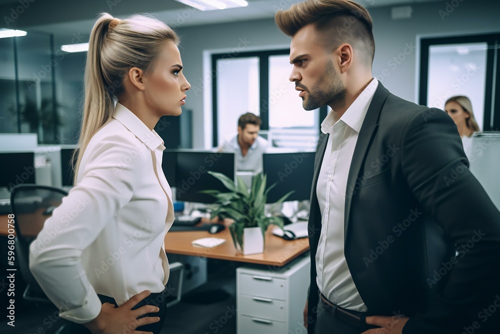Businesspeople Colleagues men and women arguing in the office ...