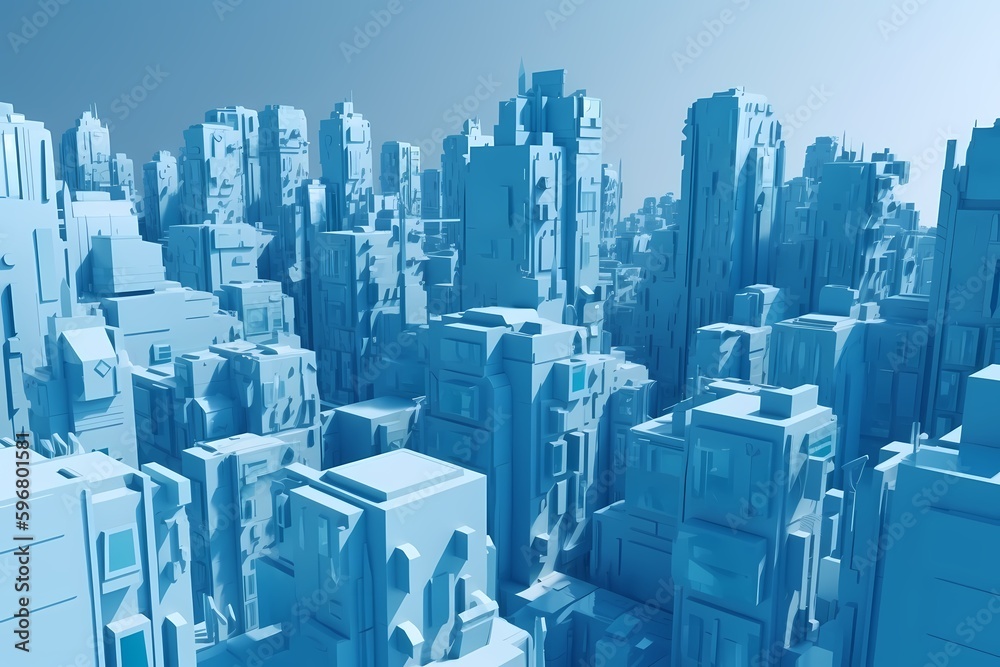 3d illustration, 3d style. Futuristic city. Blue background. Metaverse ...