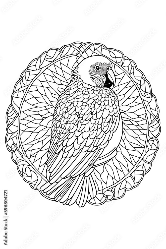Macaw (ara) parrot. Freehand sketch for adult anti stress coloring book ...