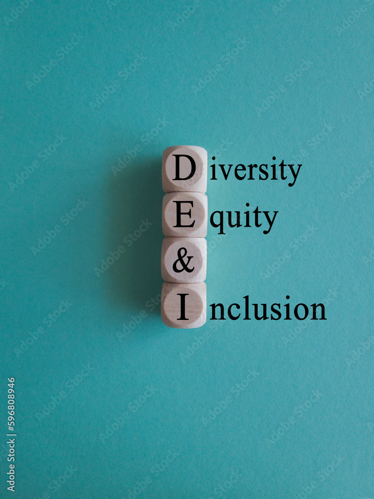 DE&I, Diversity, equity, inclusion symbol. Wooden cubes with words DEI ...