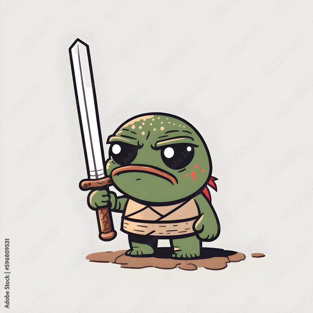 smirking kawaii Pepe frog looking at a sword stuck in a stone ...