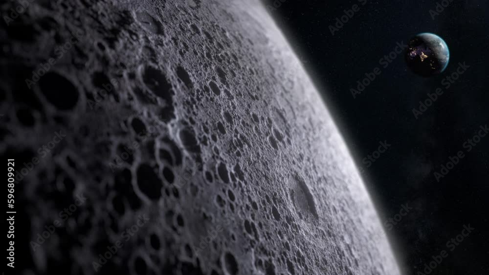 Cinematic planet earth view from the moon surface. Starry space in the ...