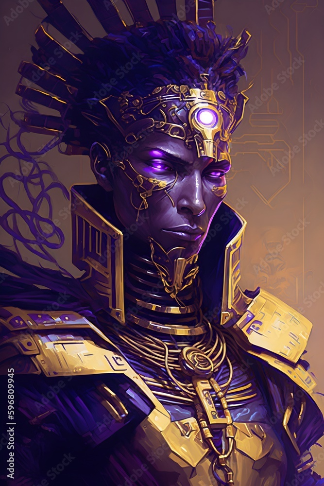 robot cyberpunk pharaoh god of sun detailed face portrait ancient egypt ...