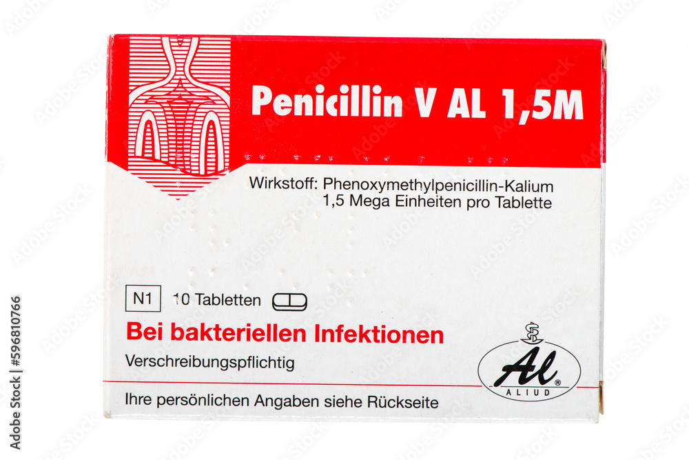 packaging of penicillin medicine isolated over transparent background ...