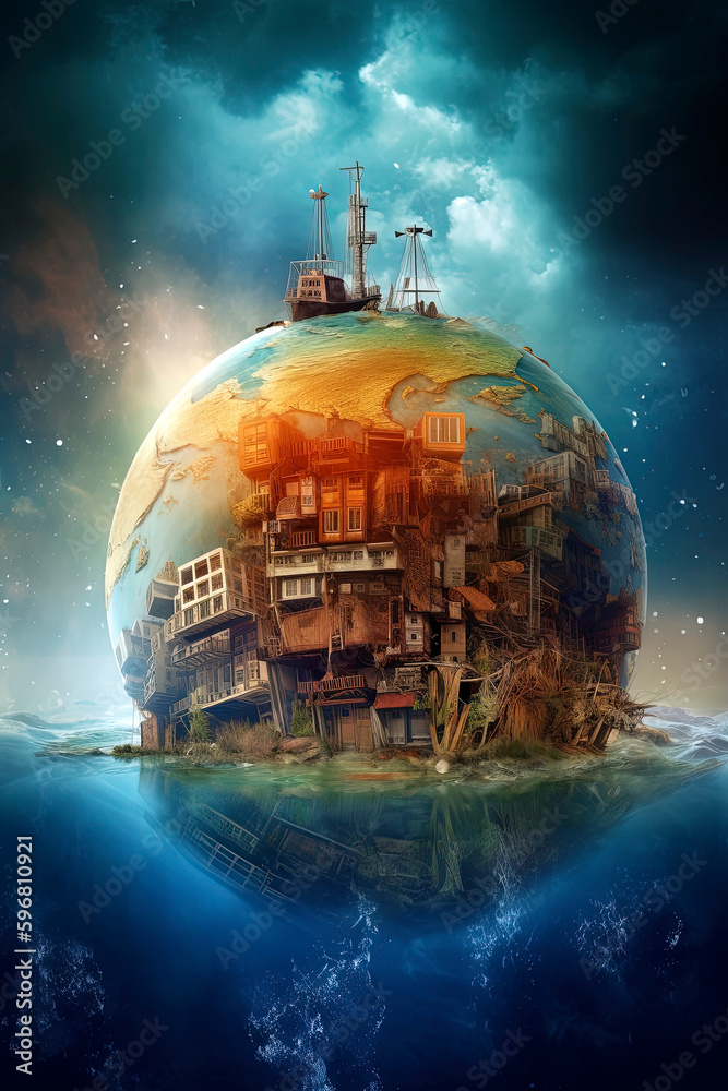 Generative AI illustration of Chaos and destruction on The earth with ...