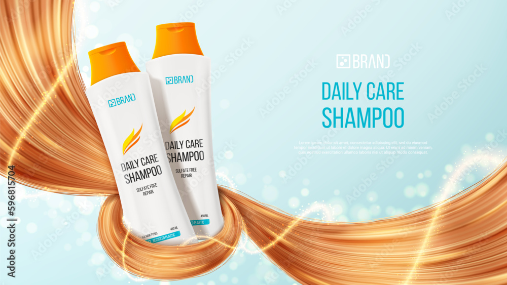 Realistic ad banner of hair shampoo or conditioner. 3d vector ...