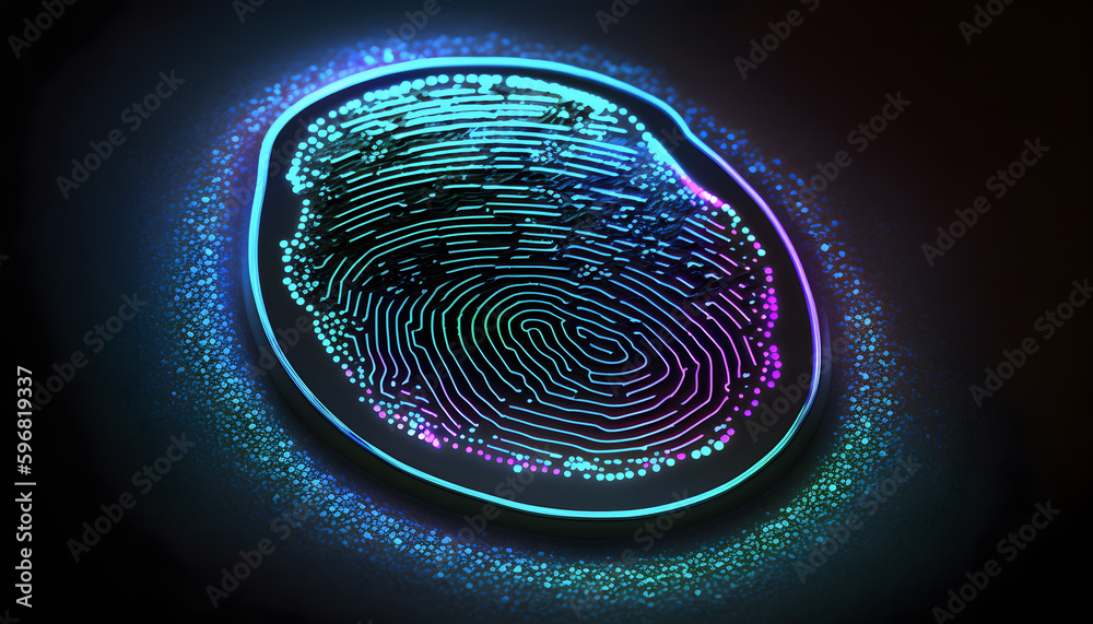 Security system with fingerprint on cyber technology neon background ...