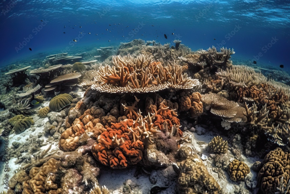 Already dead coral reefs underwater close-up, generative AI. ilustração ...