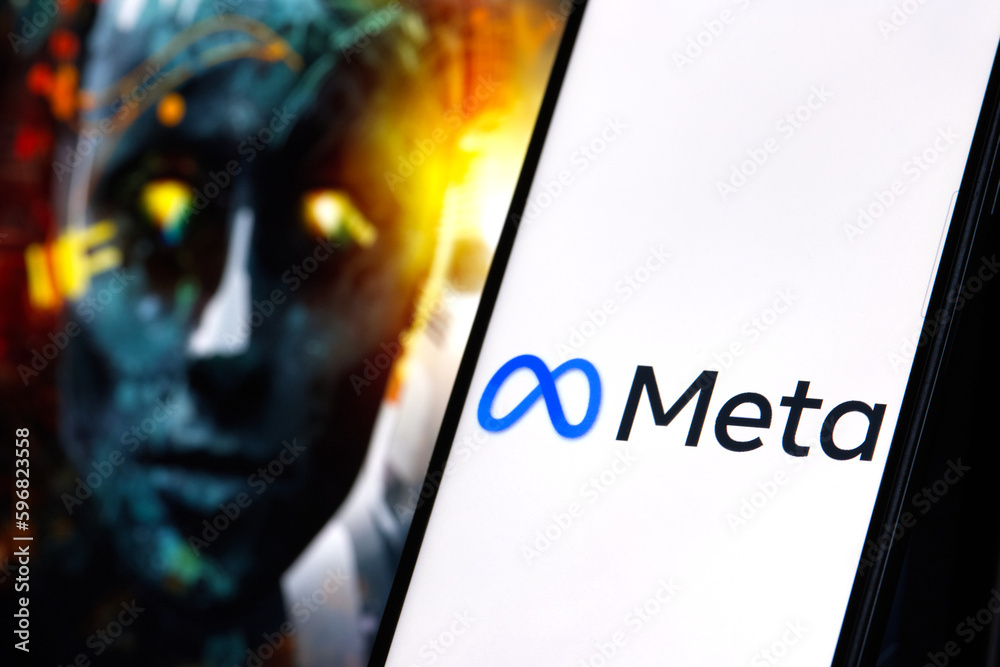 Meta logo displayed on smartphone, image generated by AI showing ...