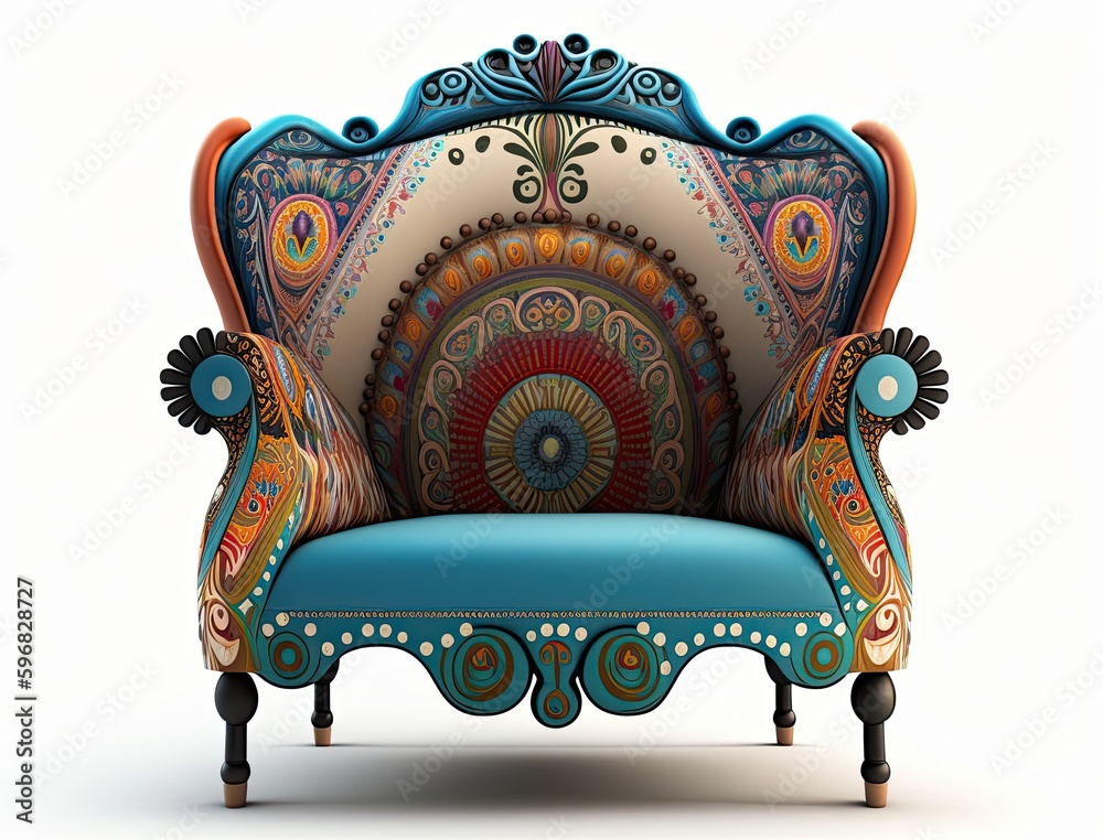 Vintage bohemian style armchair with ethnic style upholstery, boho ...