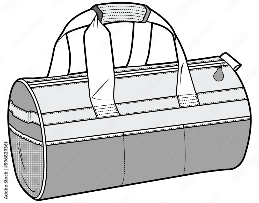 barrel type sports two handled duffle bag flat sketch vector ...