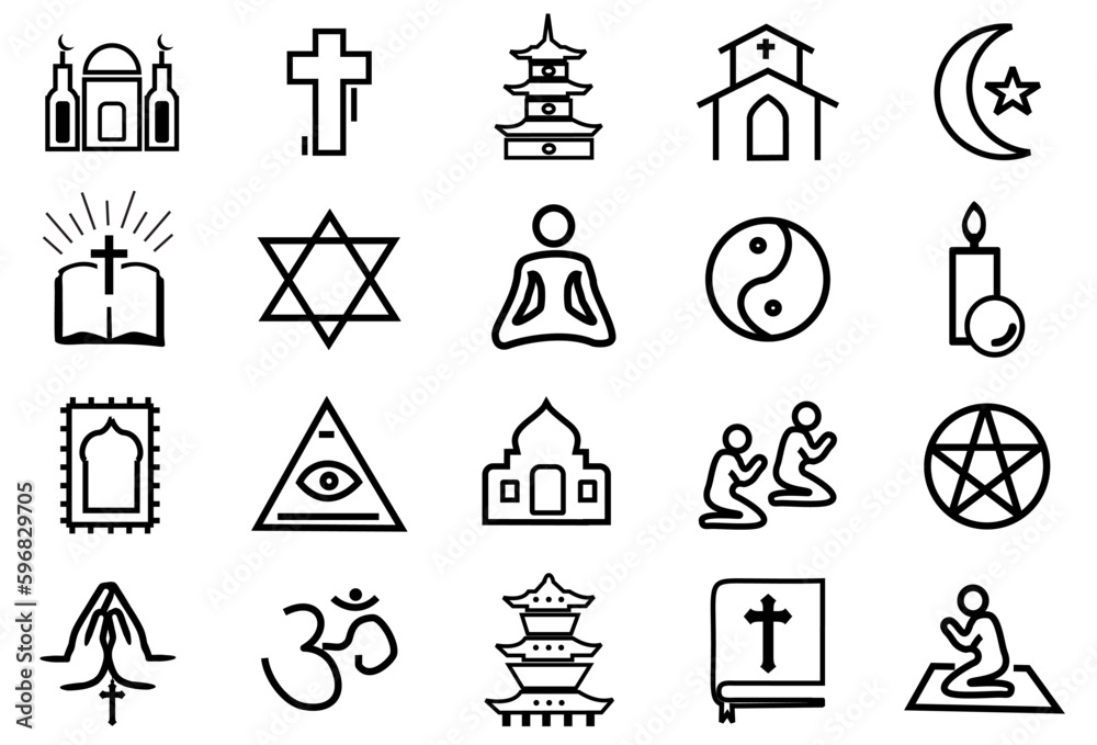 Collection of Religion Symbols illustration Vector Icons. Contains such ...