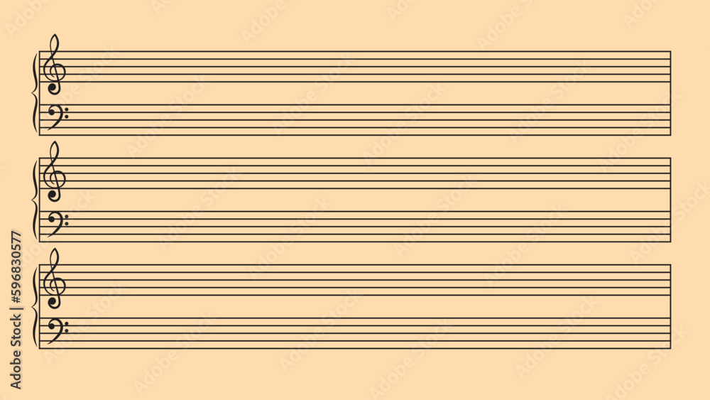 Music lines sheet with treble clef and bass clef Stock Vector | Adobe Stock
