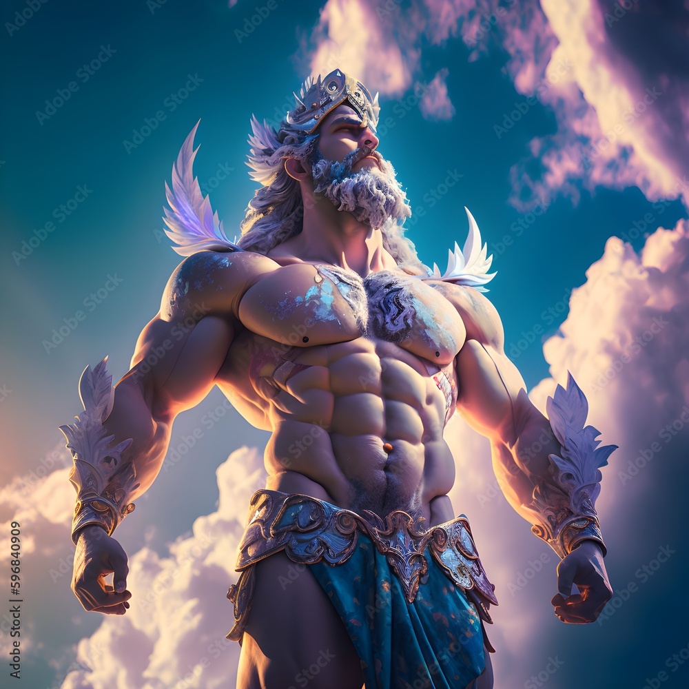 full body portrait photography of greek bright upper sky god Aether ...