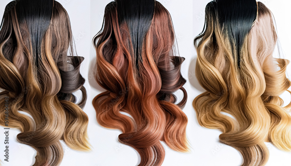 Different Shades and Styles of Wavy and Curly Hair on White Background ...
