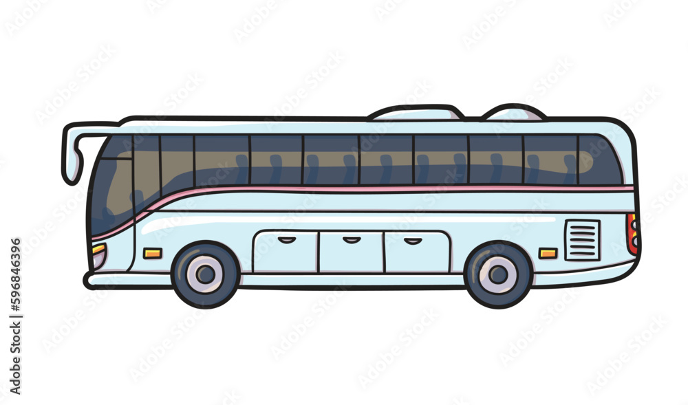 Tourist bus cartoon style vector illustration isolated on white. Cute ...