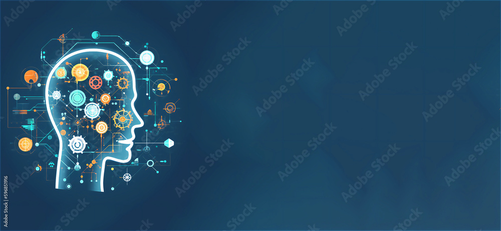 Advanced technology visualization, artificial intelligence neural head ...