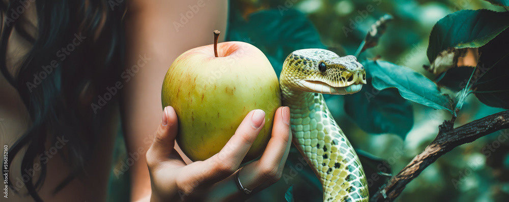 Temptation is embodied by the evil serpent, while innocent Eve stands ...