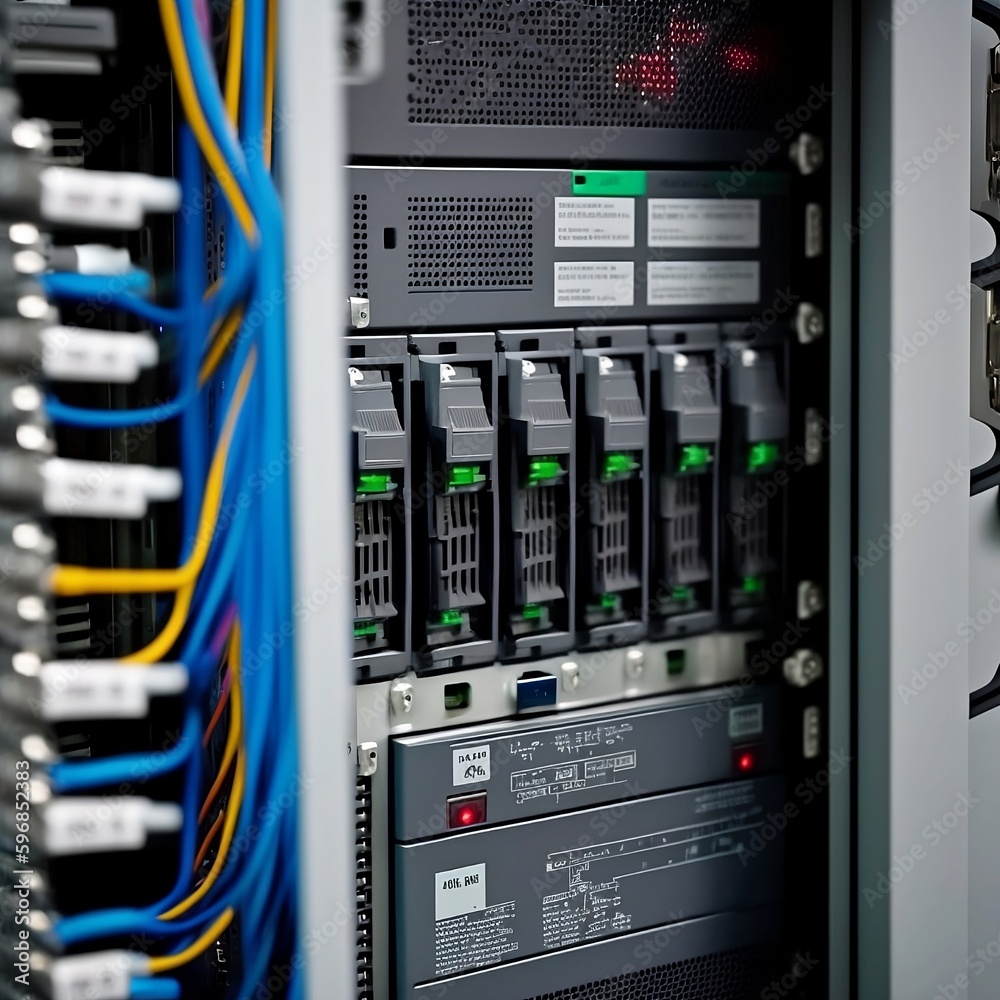 server rack with cables, switches, server, tech, high-tech, data ...
