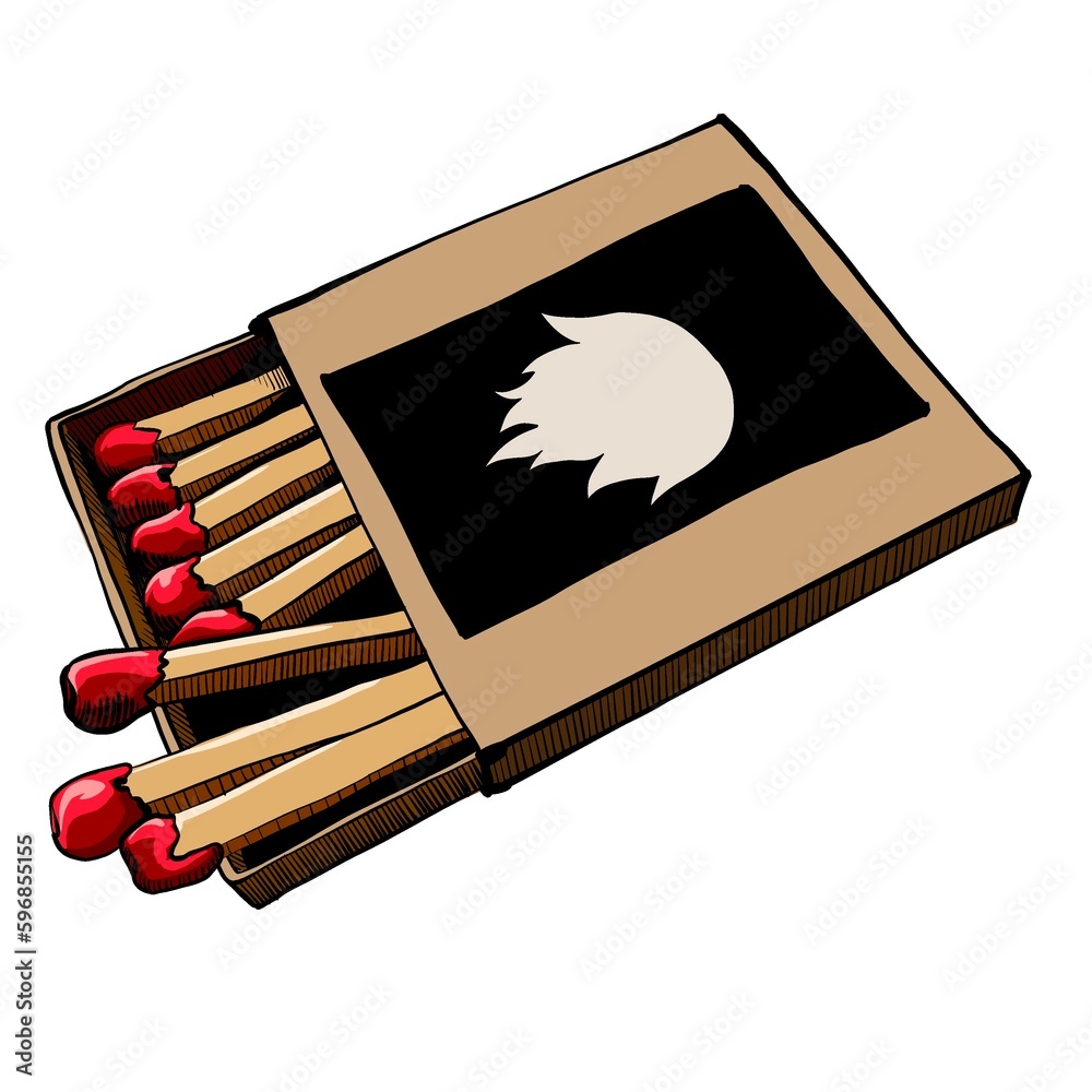 sketch of opened match box. free hand isolated colour illustration ...