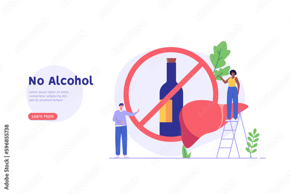 Stop drinking illustration. Healthy people refuse alcoholic drinks ...