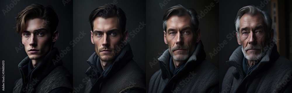 Age Progression: Man from 20s to 60s. Generative AI. Stock Illustration ...