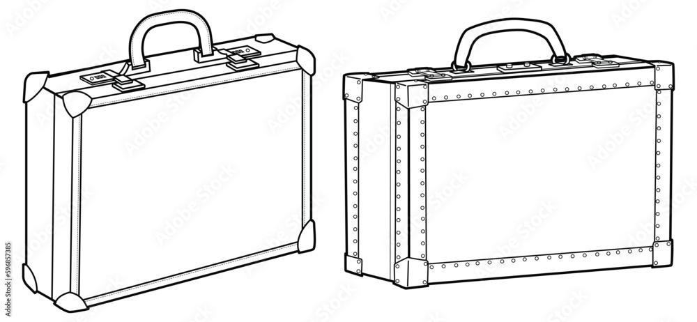 Set of business Briefcase bag flat sketch fashion illustration drawing ...