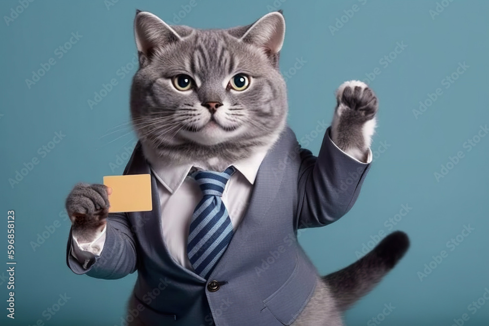 cat in a business suit holding a credit card, created with Generative ...