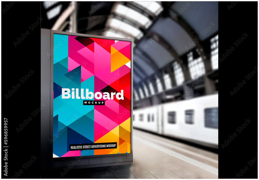 Train Station Billboard Mockup Stock Template | Adobe Stock Train Station Billboard Mockup Stock Template | Adobe Stock