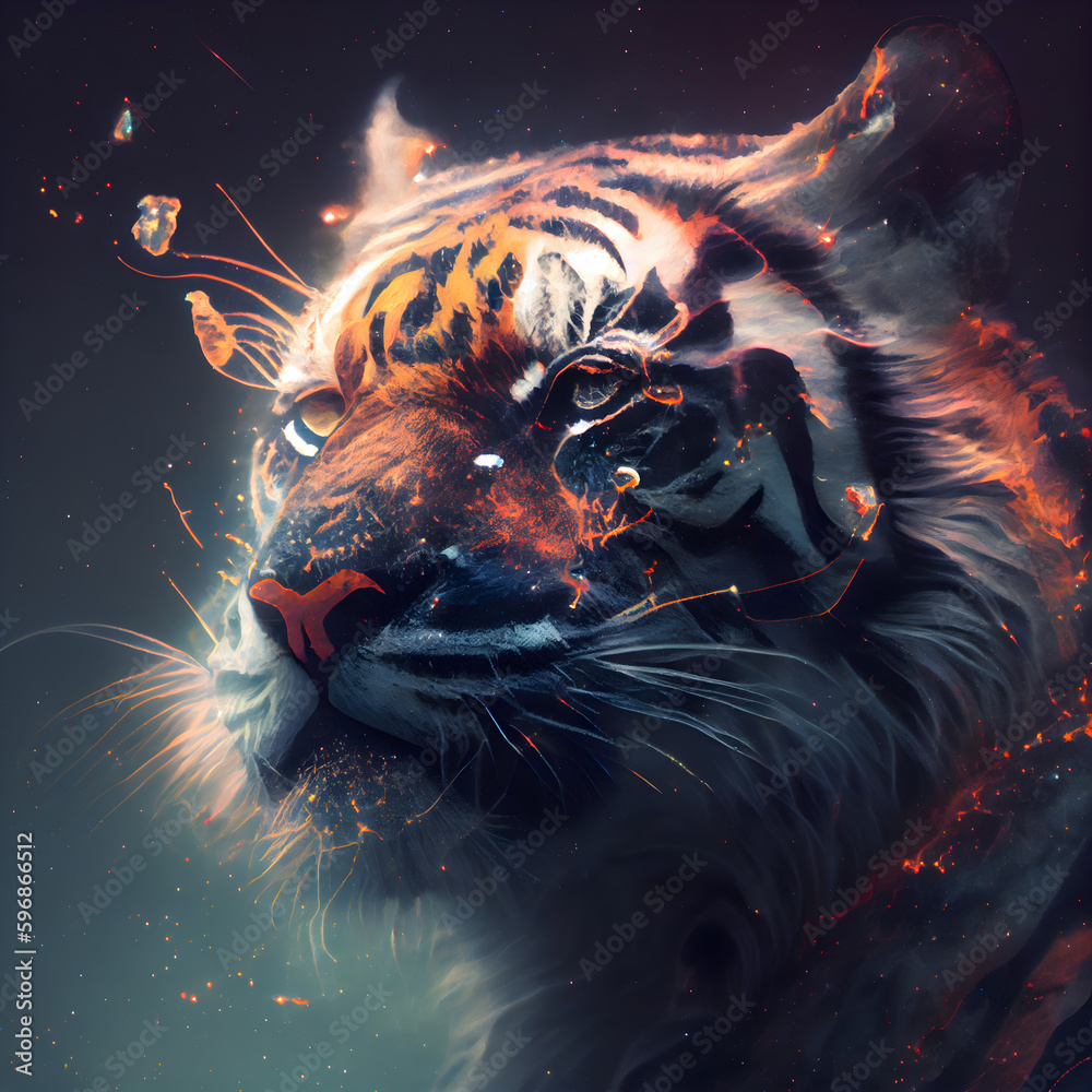 Siberian tiger with fire flames on his face. Fire background. Stock ...