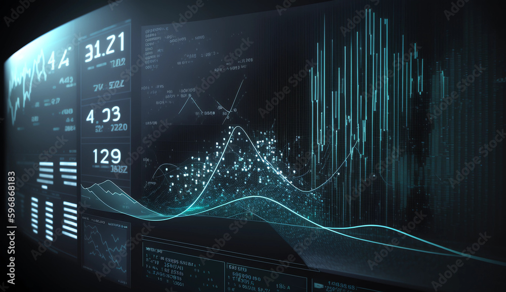 Stock market curves / graph futuristic design on a big virtual screen ...