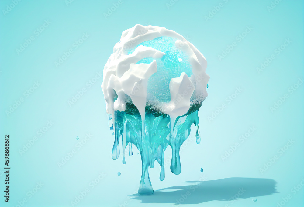 Melting polar ice melting on a pastel blue background. global warming ...