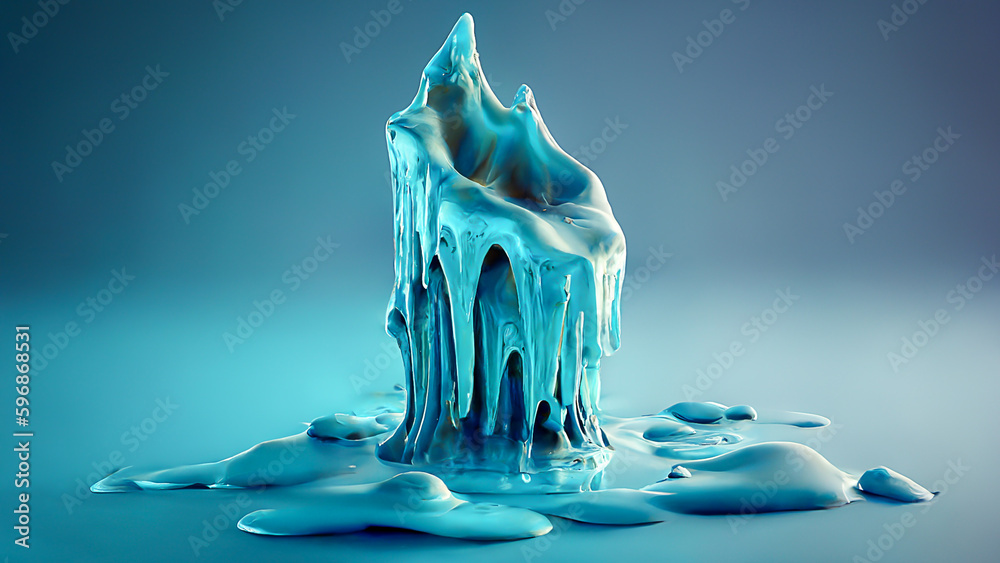 Melting polar ice melting on a pastel blue background. global warming ...