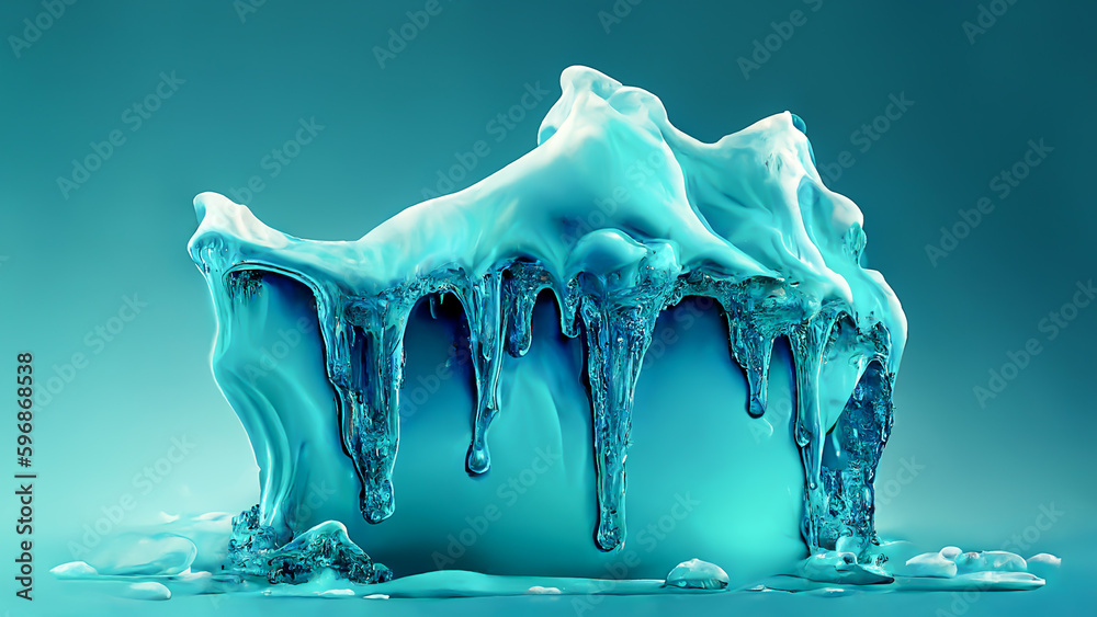 Melting polar ice melting on a pastel blue background. global warming ...