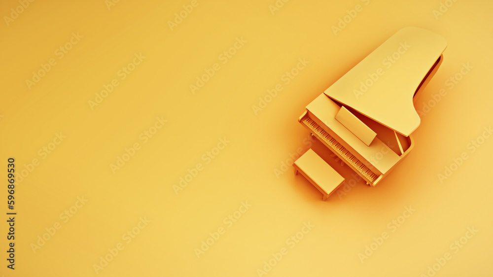 Piano music concept, high angle perspective 3D render. A minimal ...