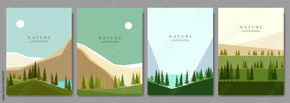 Vector illustration. A set of forest landscapes in a flat style ...