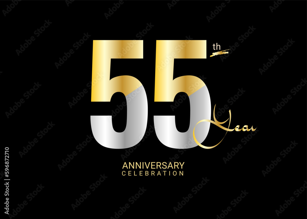 55 Years Anniversary Celebration gold and silver Vector Template, 55 ...