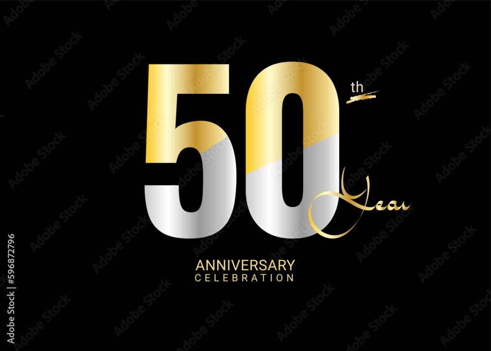 50 Years Anniversary Celebration gold and silver Vector Template, 50 ...