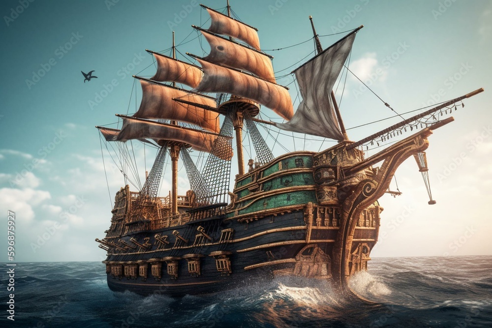 Vivid painted concept art of a pirate ship at sea. Generative AI Stock ...