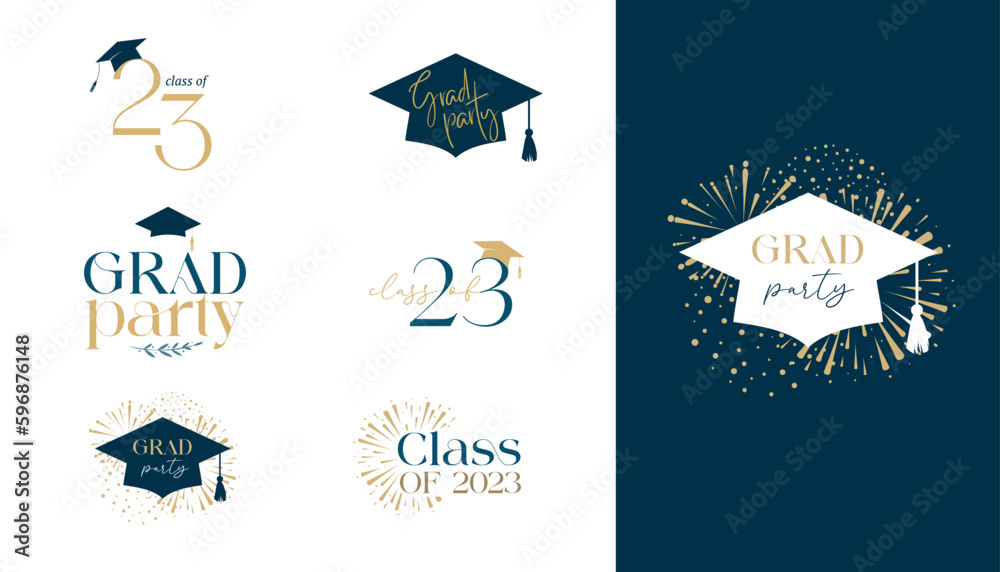 Graduation party typography collection, monogram, logo design templates ...