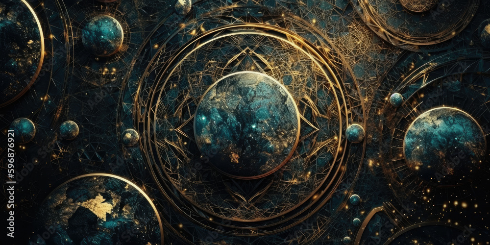 abstract cosmic background with gold metallic foil and marbled textures ...