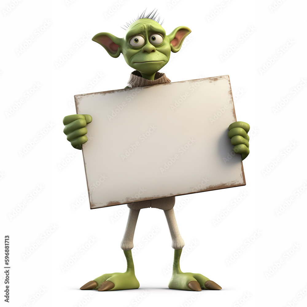 Goblin holding blank sign board, 3D Goblin, Generative AI illustrations ...