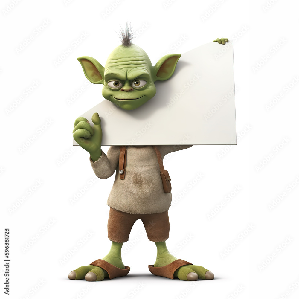 Goblin holding blank sign board, 3D Goblin, Generative AI illustrations ...