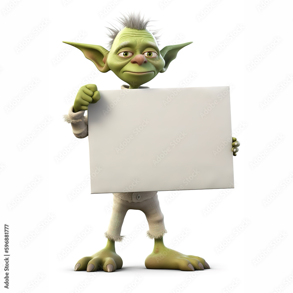Goblin holding blank sign board, 3D Goblin, Generative AI illustrations ...