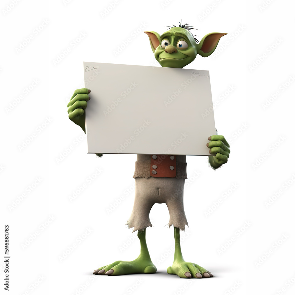 Goblin holding blank sign board, 3D Goblin, Generative AI illustrations ...