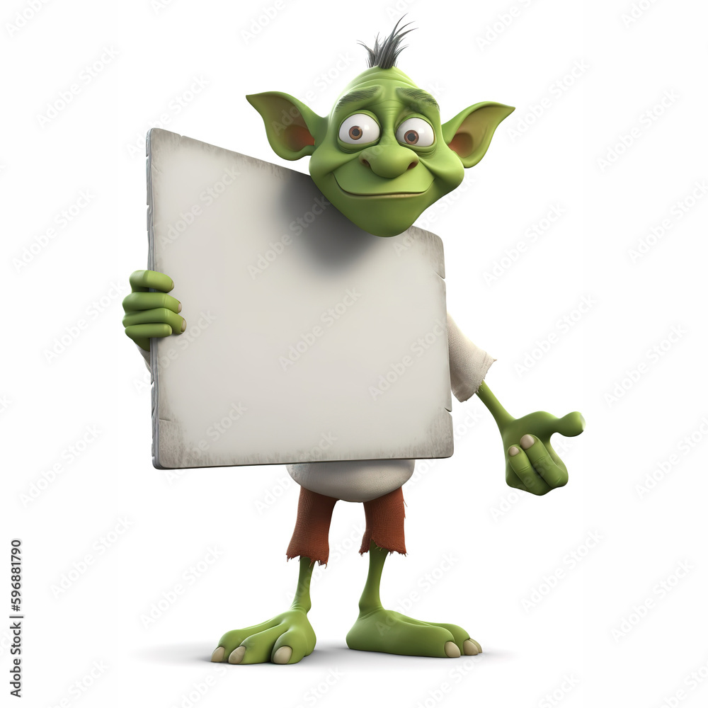 Goblin holding blank sign board, 3D Goblin, Generative AI illustrations ...