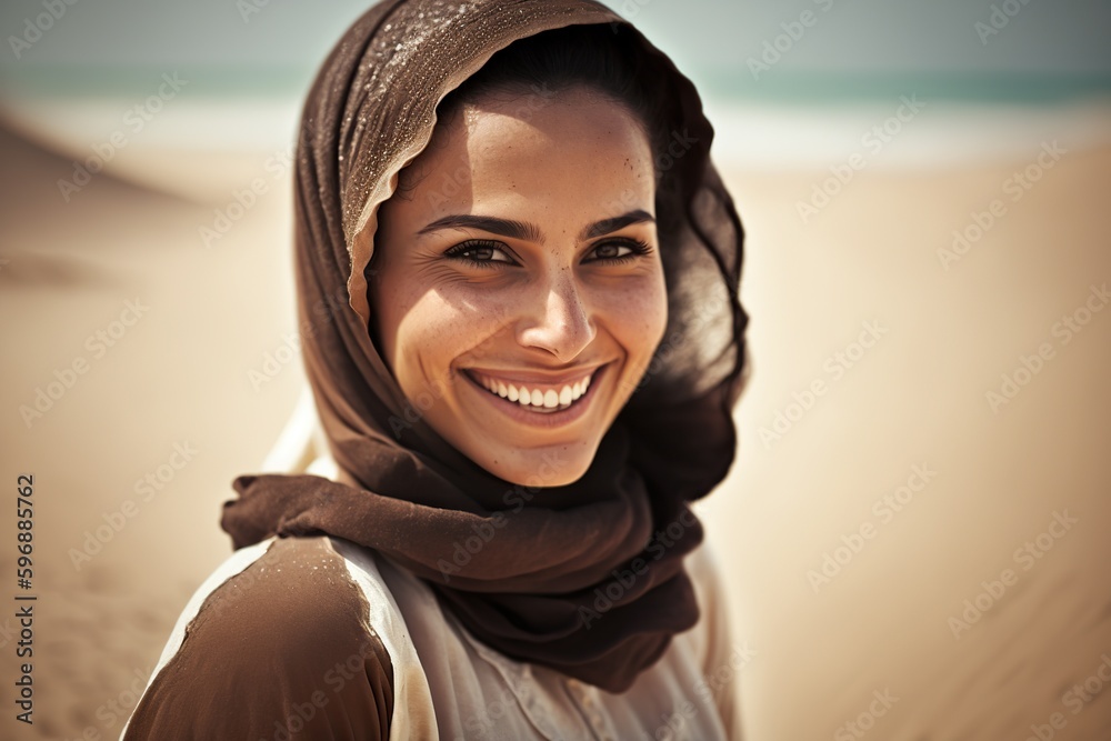 Moroccan Arab models are so beautiful, woman in the desert smiling at ...