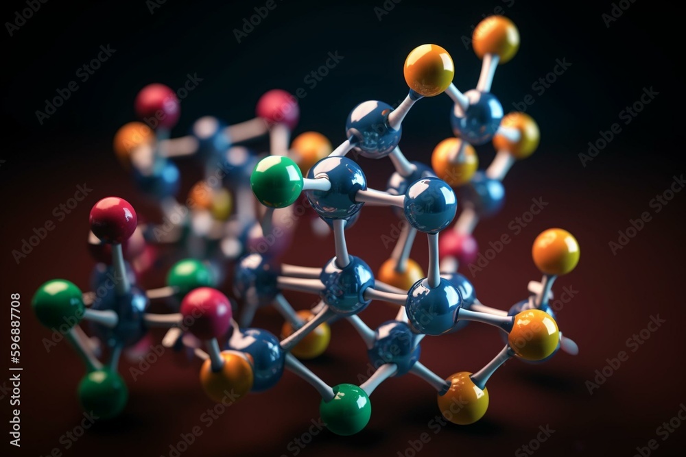 3D model of acetaldehyde molecule with structural formula and color ...