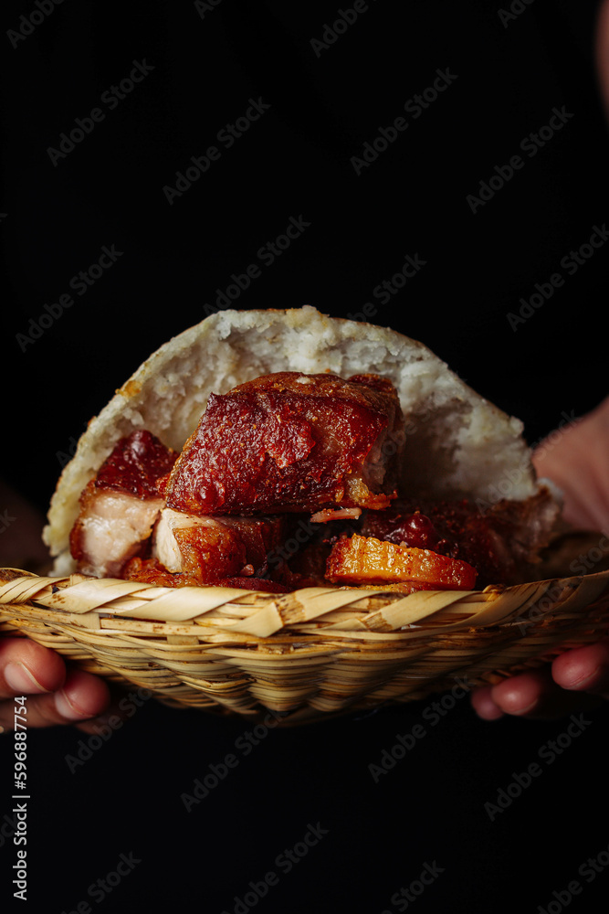 chicharron con arepa Stock Photo | Adobe Stock